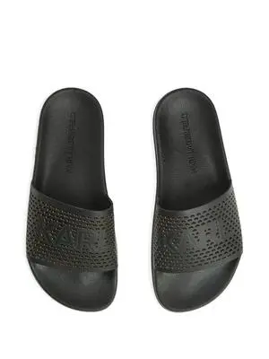 Karl Lagerfeld Leather Perforated Slides - Black
