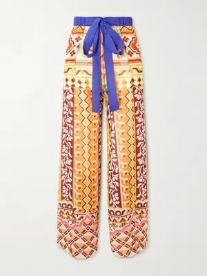 Etro Belted Printed Satin-jacquard Wide-leg Trousers