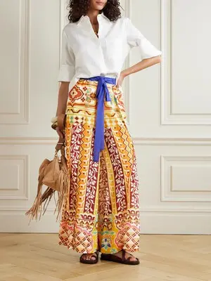 Etro Belted Printed Satin-jacquard Wide-leg Trousers