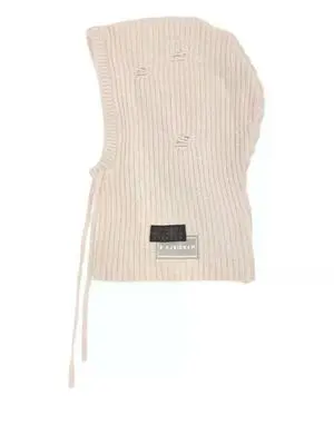 MAISON MARGIELA Ribbed-knit Balaclava With Logo Patch And Adjustable Tie - Neutrals