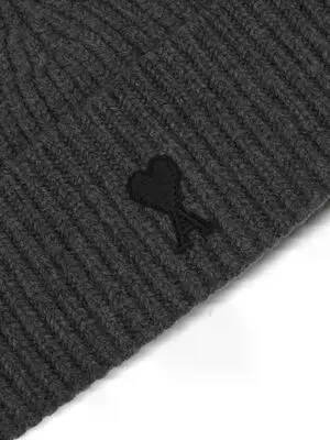 AMI Paris De Coeur Wool Beanie - Grey