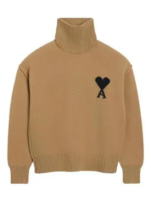 AMI Paris De Coeur Funnel Neck Sweater - Brown