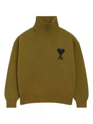 AMI Paris De Coeur Funnel Neck Sweater - Green