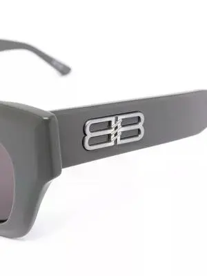 Balenciaga Logo-plaque Square-frame Sunglasses - Grey