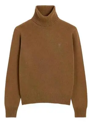 AMI Paris De Coeur Roll-neck Sweater - Brown