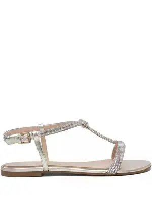 NINALILOU Embellished Leather T-bar Sandals - Silver