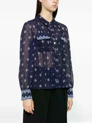 SELF-PORTRAIT Geometric Pattern Chiffon Blouse With Chest Pockets