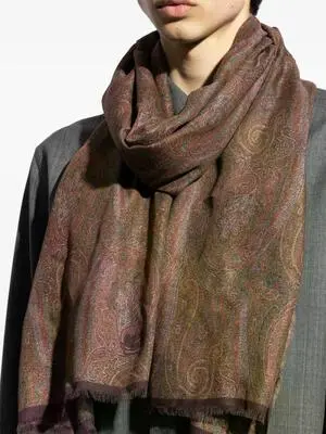 Etro Paisley-print Frayed-edge Scarf - Brown