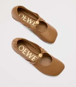 Loewe Nappa Leather Ballerina Flats With Metallic Pebble Detail - Brown