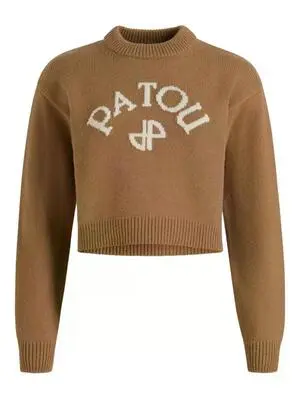 PATOU Intarsia Logo Cropped Jumper - Brown