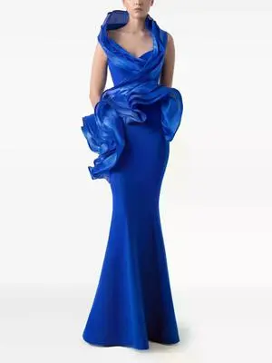 GABY CHARBACHY Draped Ruffle Evening Gown