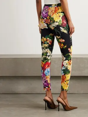 Dolce & Gabbana Floral-print Silk-blend Charmeuse Skinny Pants