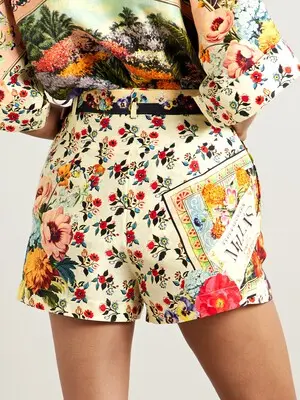 Camilla Belted Printed Linen And Silk-blend Shorts