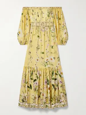 Camilla Floral-print Linen And Silk-blend Maxi Dress - Yellow