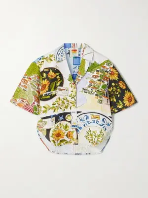 Farm Rio Cropped Printed Linen-canvas Shirt - Multi