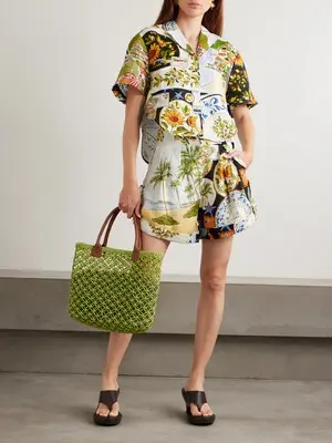 Farm Rio Cropped Printed Linen-canvas Shirt