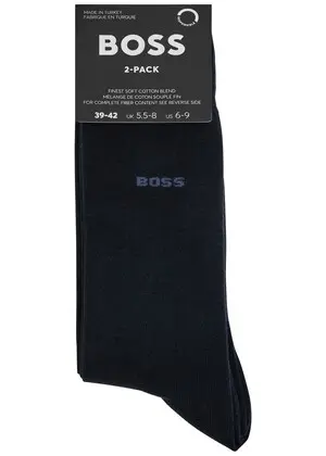 BOSS Logo Cotton-blend Socks Set Of Two - Navy