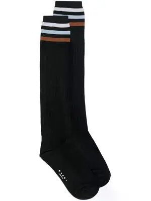Marni Knee-high Ribbed Socks With Striped Detail - Black