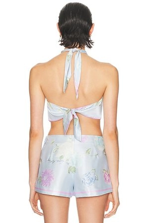 LoveShackFancy Hollison Cropped Halter Top - Amethyst Sky