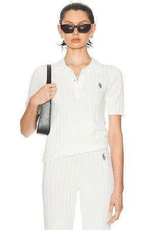 SPORTY & RICH Src Ribbed Polo Top - Ecru
