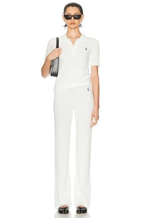 SPORTY & RICH Src Ribbed Polo Top - Ecru