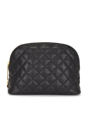 Saint Laurent Quilted Calfskin Leather Cosmetic Pouch With Gold-tone Hardware - Nero