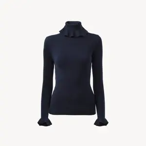 Chloé Fitted Turtleneck Jumper In Cotton & Wool Knit - Navy