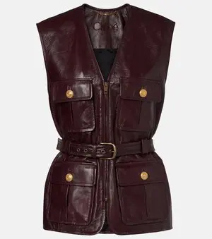 Chloé Belted Leather Vest - Brown