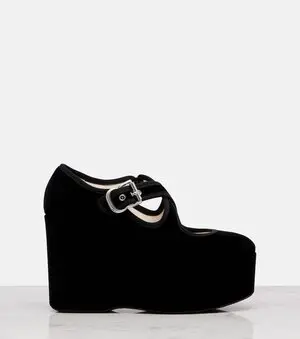 Alaïa Criss-cross Velvet Platform Wedges