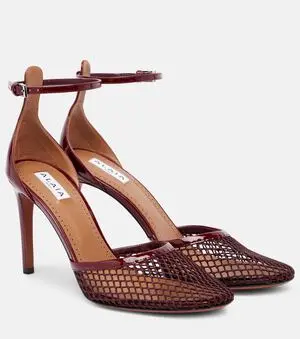 Alaïa Fishnet Pumps With Buckle-fastening Ankle Strap - Burgundy