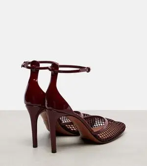 Alaïa Fishnet Pumps With Buckle-fastening Ankle Strap - Burgundy