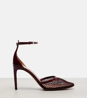 Alaïa Fishnet Pumps With Buckle-fastening Ankle Strap - Burgundy