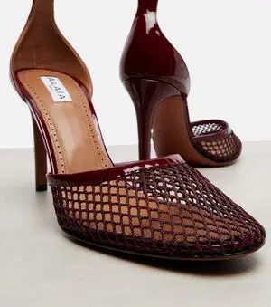 Alaïa Fishnet Pumps With Buckle-fastening Ankle Strap - Burgundy