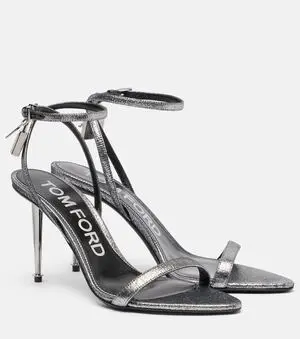 TOM FORD Padlock 85 Metallic Sandals - Silver