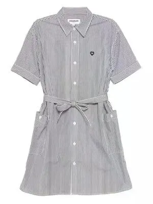 CHOCOOLATE Striped Print Shirt Dress With Detachable Belt - Black