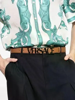 Versace Logo Plaque Leather Belt
