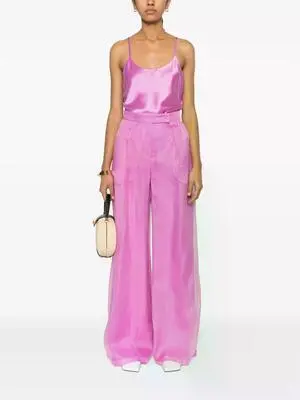 Max Mara Fuchsia Silk Sheer Wide Leg Trousers