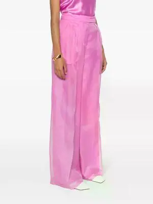 Max Mara Fuchsia Silk Sheer Wide Leg Trousers
