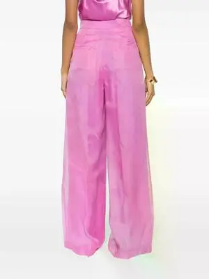 Max Mara Fuchsia Silk Sheer Wide Leg Trousers