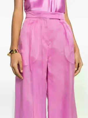 Max Mara Fuchsia Silk Sheer Wide Leg Trousers