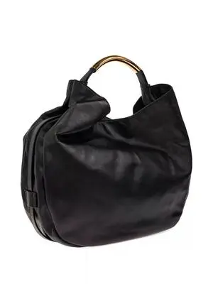 Moschino Leather Tote Bag With Gold Tone Logo Plaque - Black