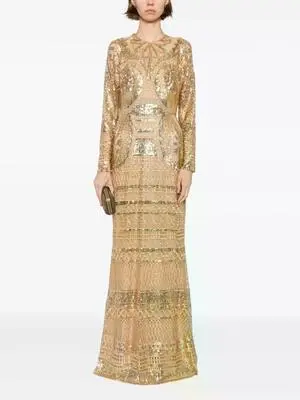 Elie Saab Embroidered Tulle Long Dress - Neutrals