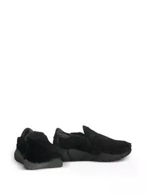 Moschino Faux-fur Trimmed Slip-on Sneakers With Lug Sole - Black