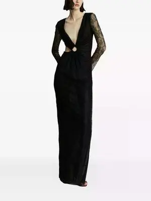 CELESTE Lace-paneled Ring-detail Maxi Evening Dress - Black
