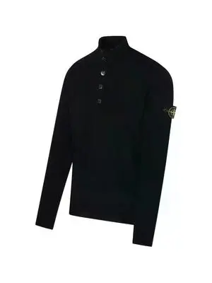 Stone Island High-neck Button Wool Sweater - Black