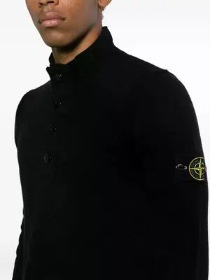 Stone Island High-neck Button Wool Sweater - Black