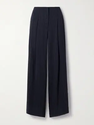 TWP Carrie's Pinstriped Wool Wide-leg Pleated Trousers - Blue