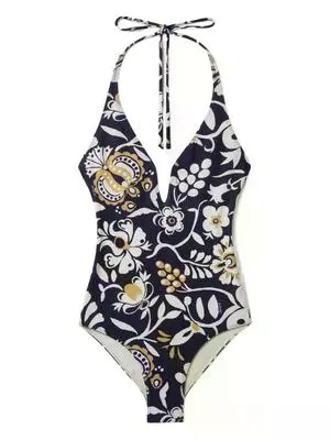 La DoubleJ Halterneck Floral One-piece Swimsuit - Blue