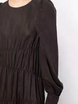 Goen.j Ruched Puff Sleeve Midi Dress - Brown
