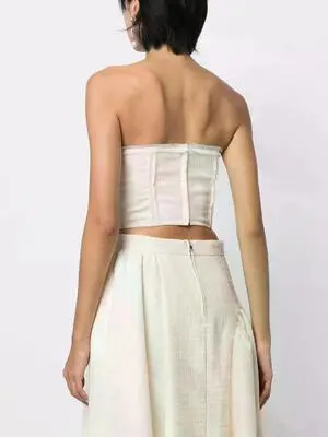 Goen.j Chiffon-trimmed Tweed Bustier Top